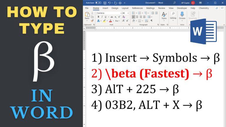 Four different ways to type Beta in Word - PickupBrain: Be Smart
