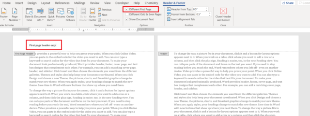 How to Insert Header Only on First Page of Ms Word document ...