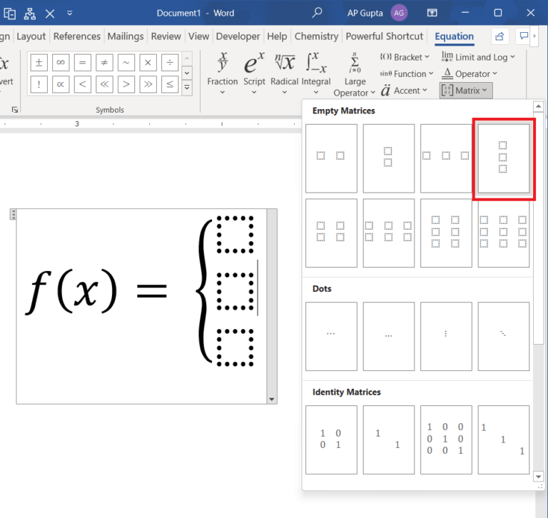 How to insert piece-wise function in Ms Word - PickupBrain: Be Smart