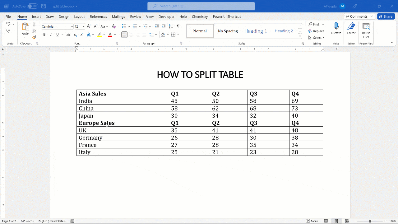 How To Split Table In Ms Word Keyboard Shortcut 2021 PickupBrain