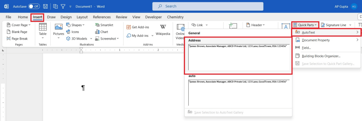 Create reusable text snippets in Ms Word with Auto Text (Windows & Mac) - PickupBrain: Be Smart
