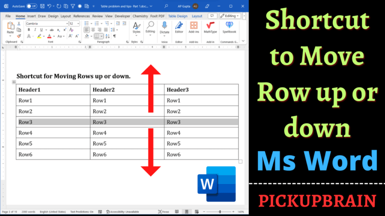 Ms word Shortcut to move rows of table quickly - PickupBrain: Be Smart