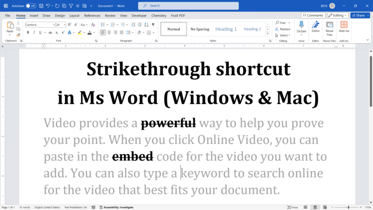 Strikethrough shortcut in Ms Word - PickupBrain: Be Smart