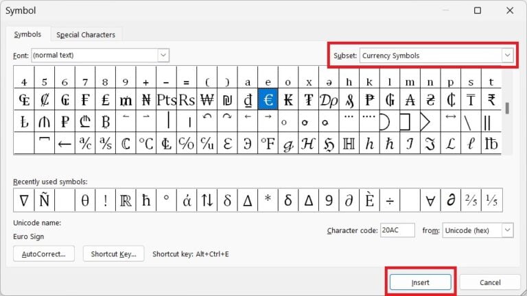 How to insert Euro (€) Symbol in MS Word
