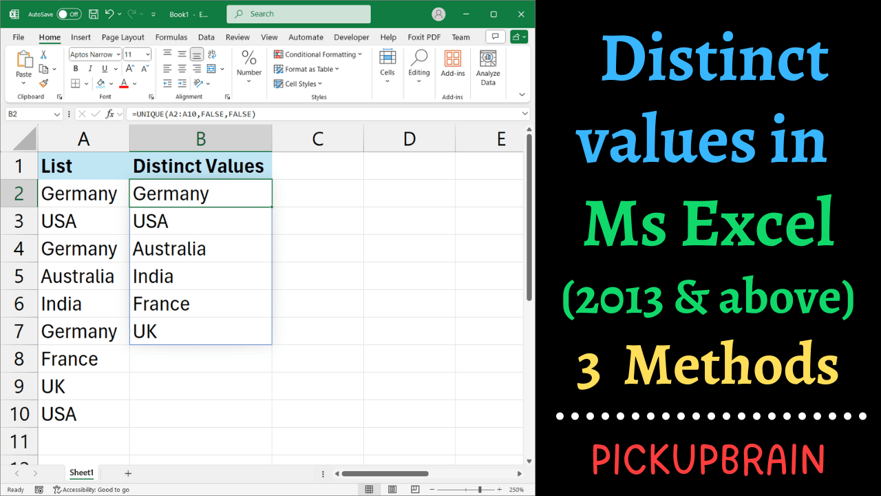 How To Get Distinct Values In Excel 2013 And Above Version